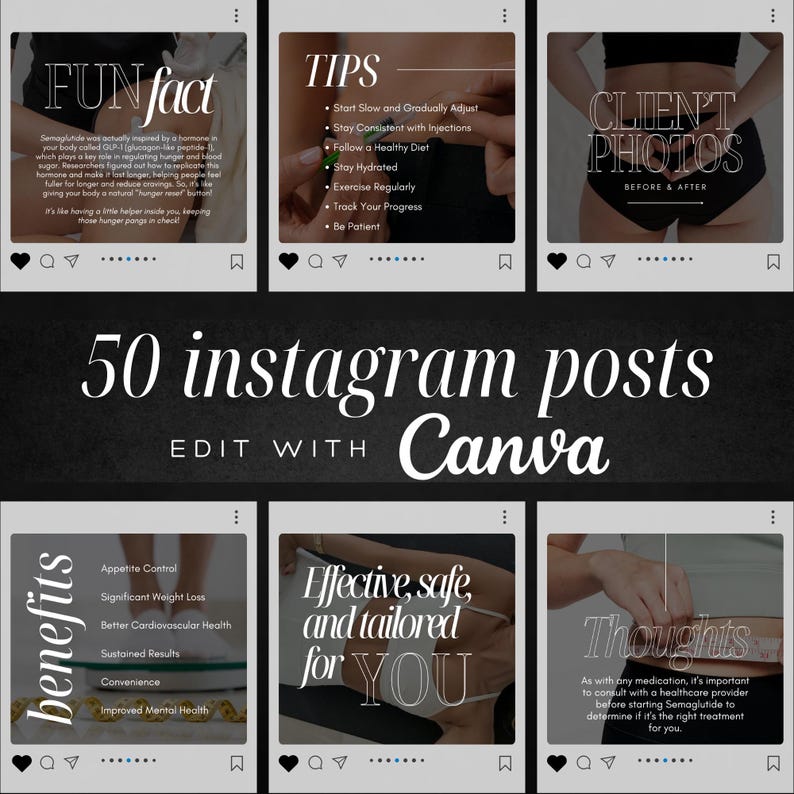 Semaglutide Instagram Templates: Medspa Weightloss Clinic Posts (canva ...