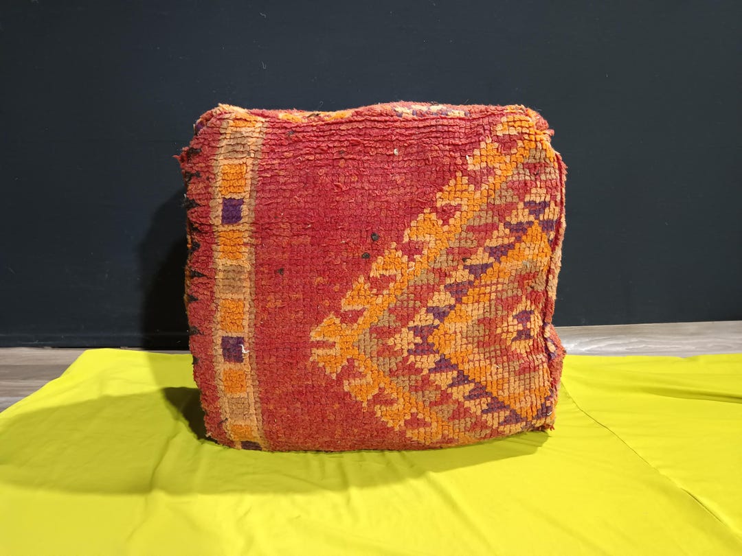 Old Moroccan Pouf, 100% Natural Wool Pouf, Vintage Handmade Pouf ...