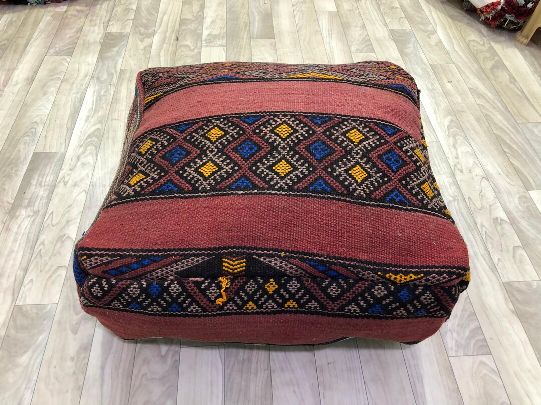 Moroccan Kilim Pouf,moroccan Floor Cushions, Red Kilim Pouf, Kilim Pouf ...