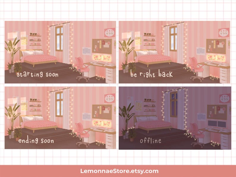 CUTE BEDROOM Animated Stream Scenes Panels Package twitch Aesthetic ...