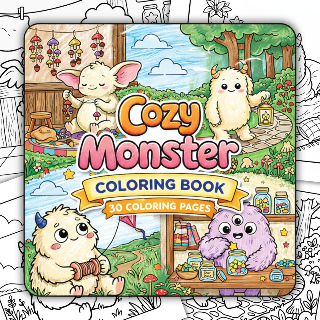 Cozy Monster Coloring Book, 30 Adorable Monster Pages (PDF Download) - Etsy
