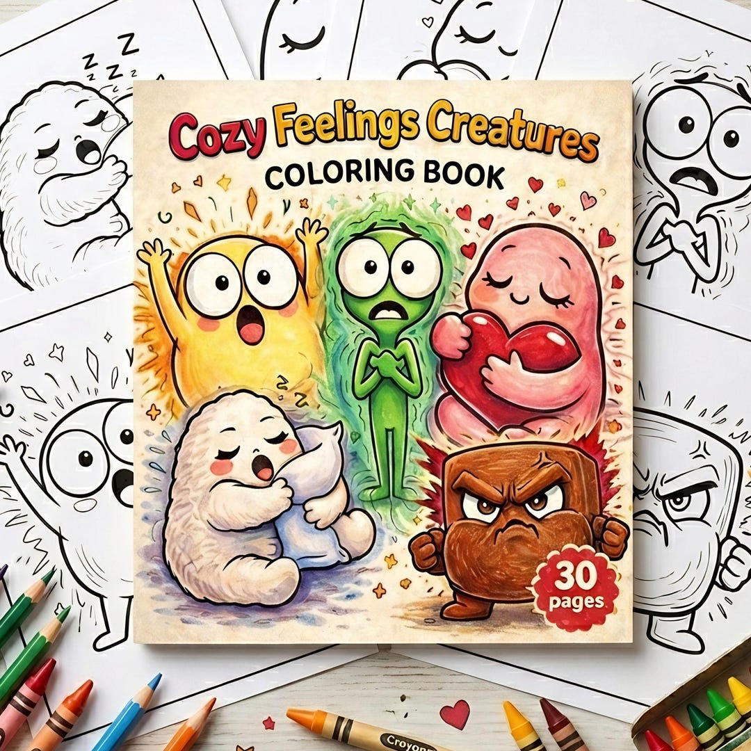 Emotions Coloring Book for Kids, Cozy Feelings Creatures, Stress Relief ...