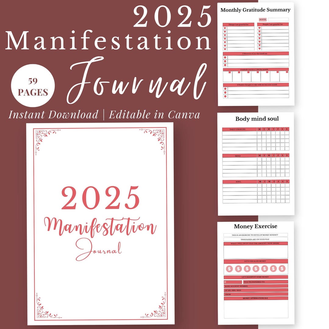 2025 Digital Manifestation Journal Bundle, A4 Lined Monthly Calendar ...