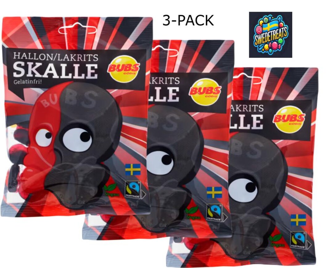 3 Bags of Swedish Candy Original - Bubs Mini Raspberry/licorice Skull ...