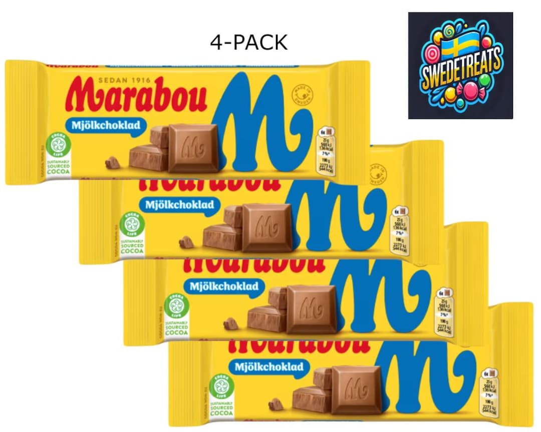 4 Bars of Marabou Milk Chocolate Bar 200g - Swedish Candy, Mjölkchoklad ...