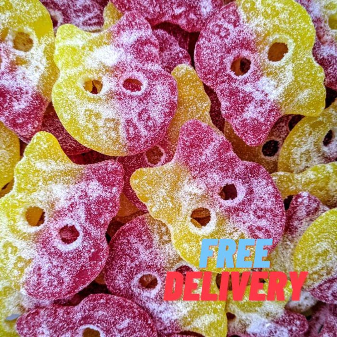 Bubs Candy Sour Raspberry and Lemon Jelly Skulls, Vegan and Gelatin ...