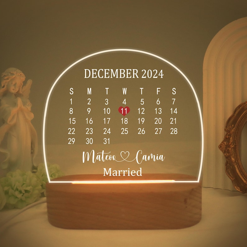 Calendar Date LED Lamp,custom Photo Night Light,personalized Couple ...