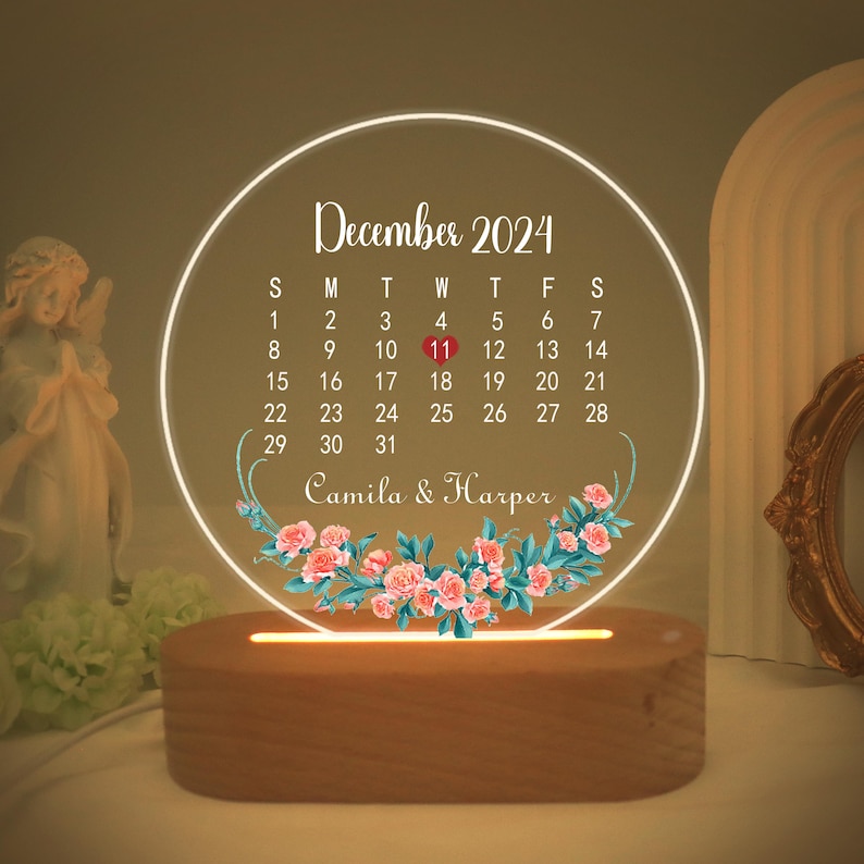 Calendar Date LED Lamp,custom Photo Night Light,personalized Couple ...