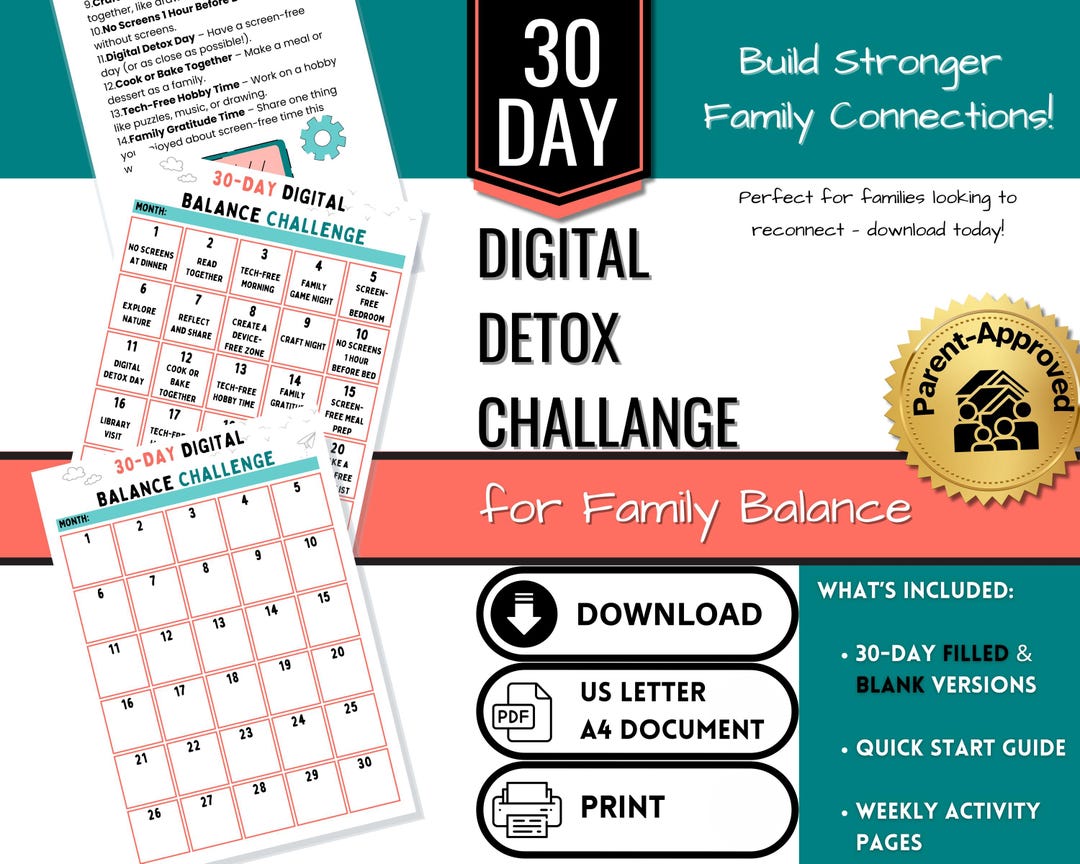 30-day Digital Detox Challenge | Family Balance Activities | Printable ...