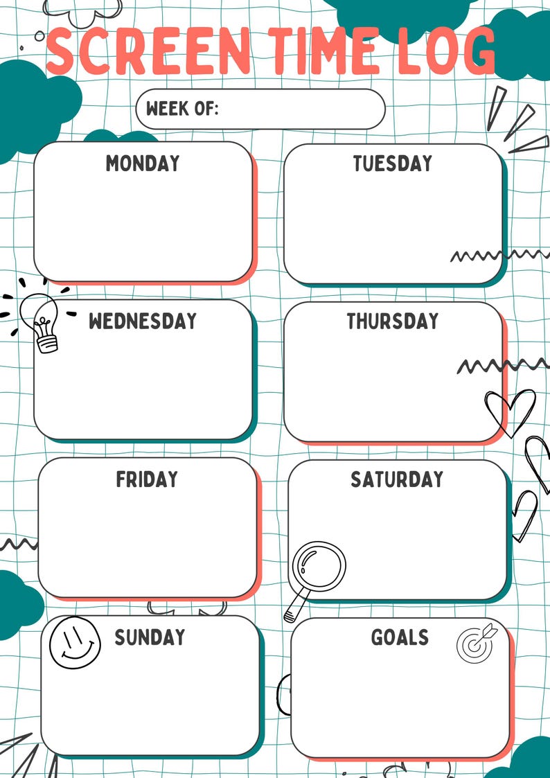 Screen Time Log Printable | Track Daily Screen Use | A4 & US Letter PDF ...