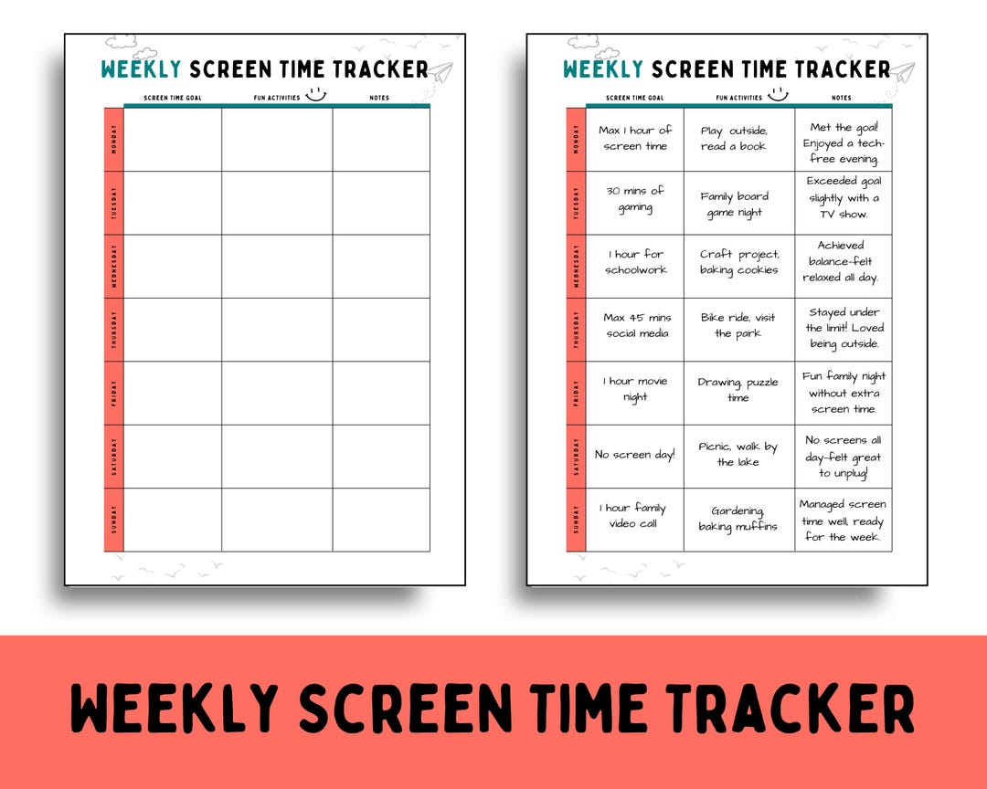 Weekly Screen Time Tracker for Families (A4 & US Letter) | Digital PDF ...