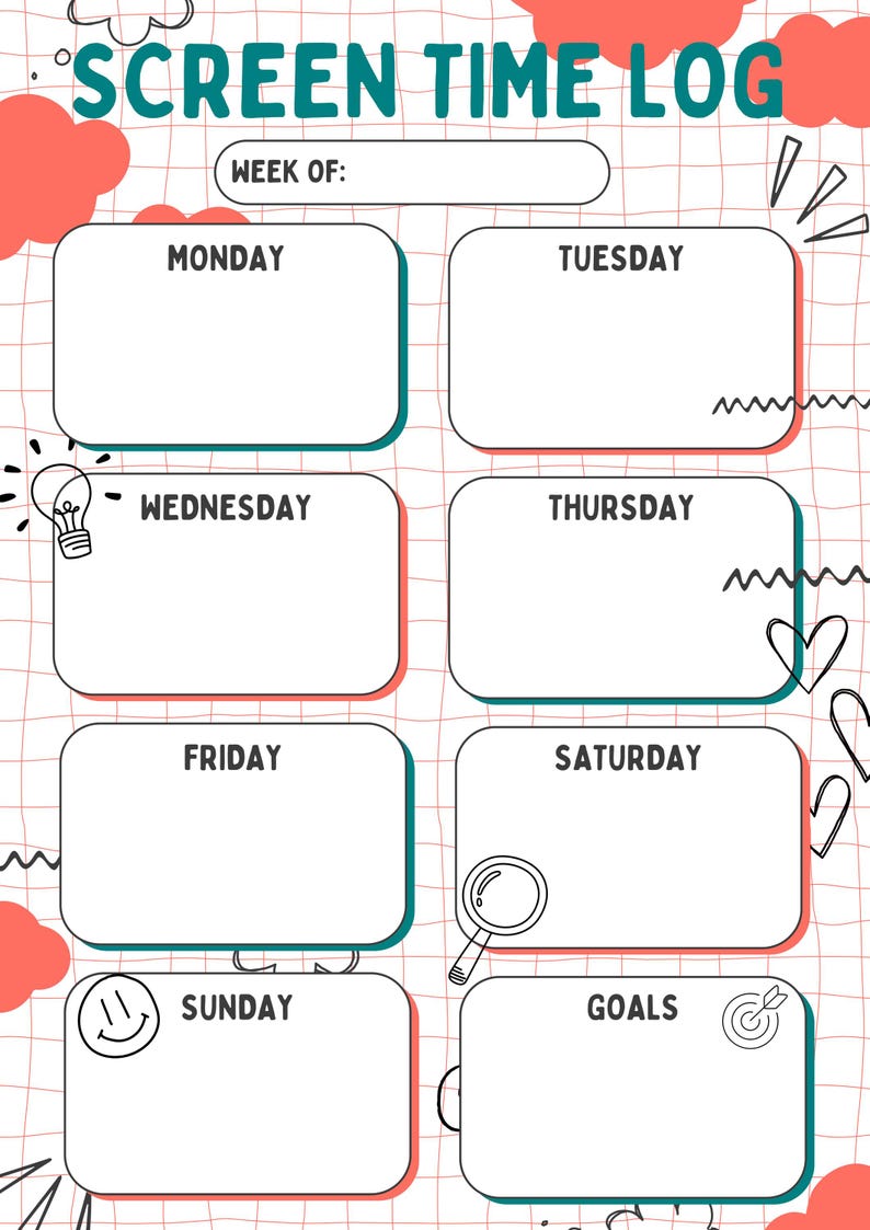 Screen Time Log Printable | Track Daily Screen Use | A4 & US Letter PDF ...