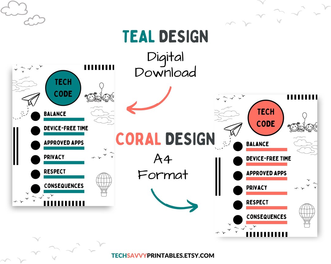 Tech Code Printable Posters | Family Tech Rules | A4 & US Letter PDF - Etsy