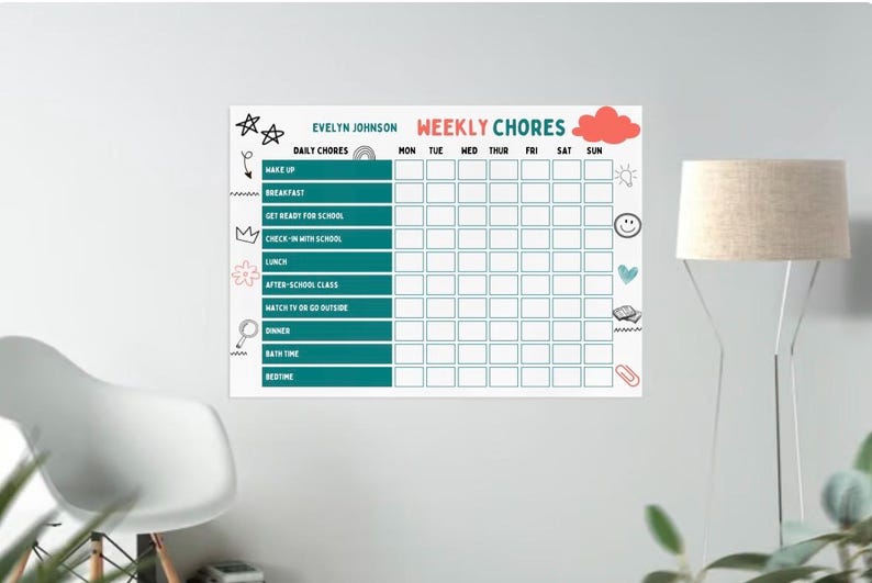 Personalized Kids Weekly Chore Chart Custom Name Printable Fun ...