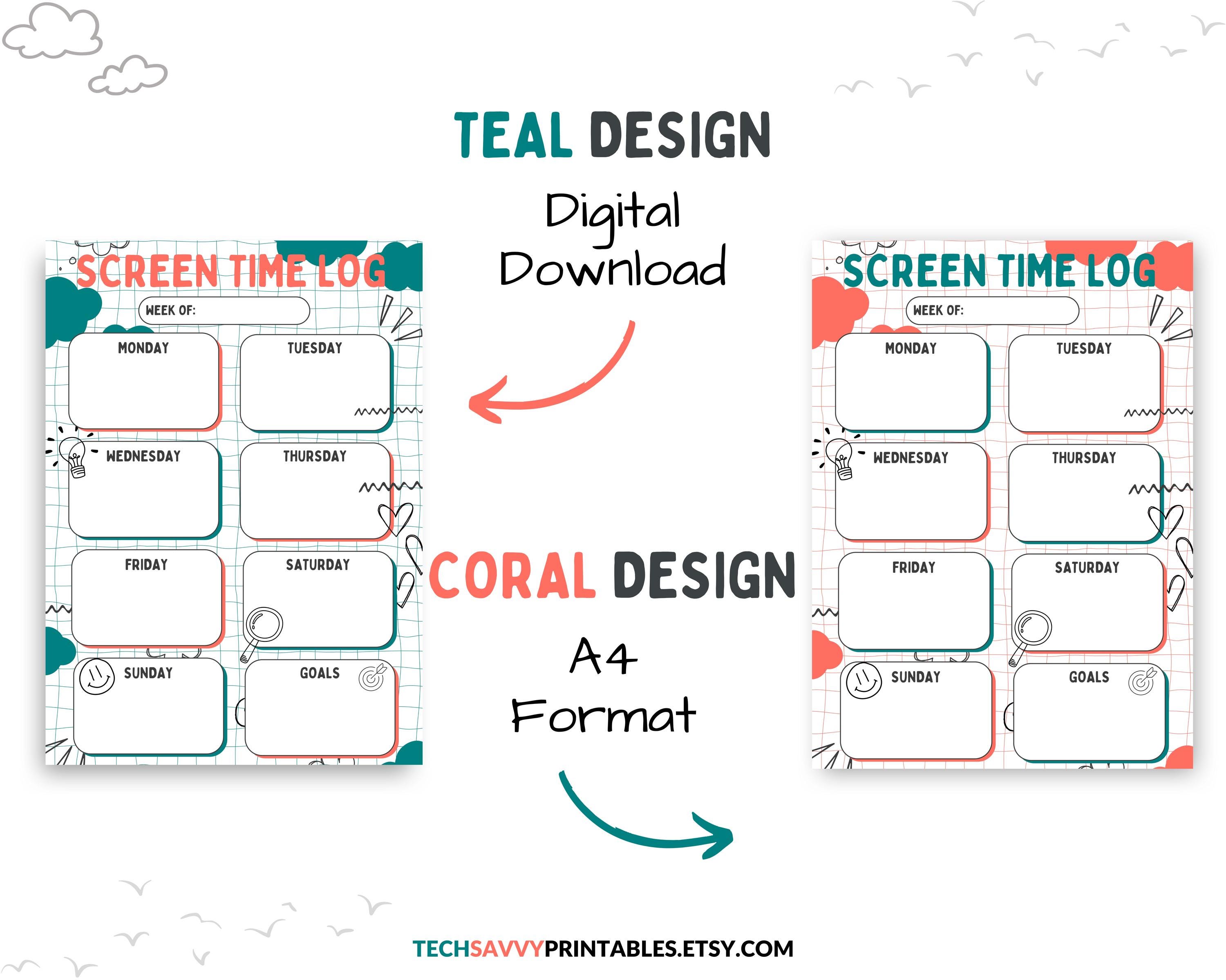 Screen Time Log Printable | Track Daily Screen Use | A4 & US Letter PDF ...