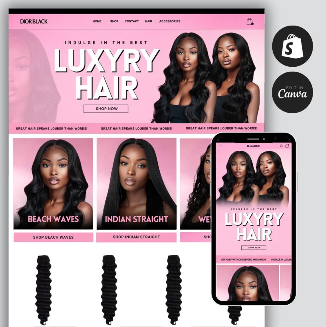 Shopify Hair Website Template, Hair Website, Shopify Website Theme With ...