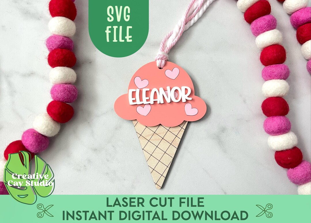Ice Cream Cone Valentine's Day Basket Tag SVG, Valentine's Gift Tag ...
