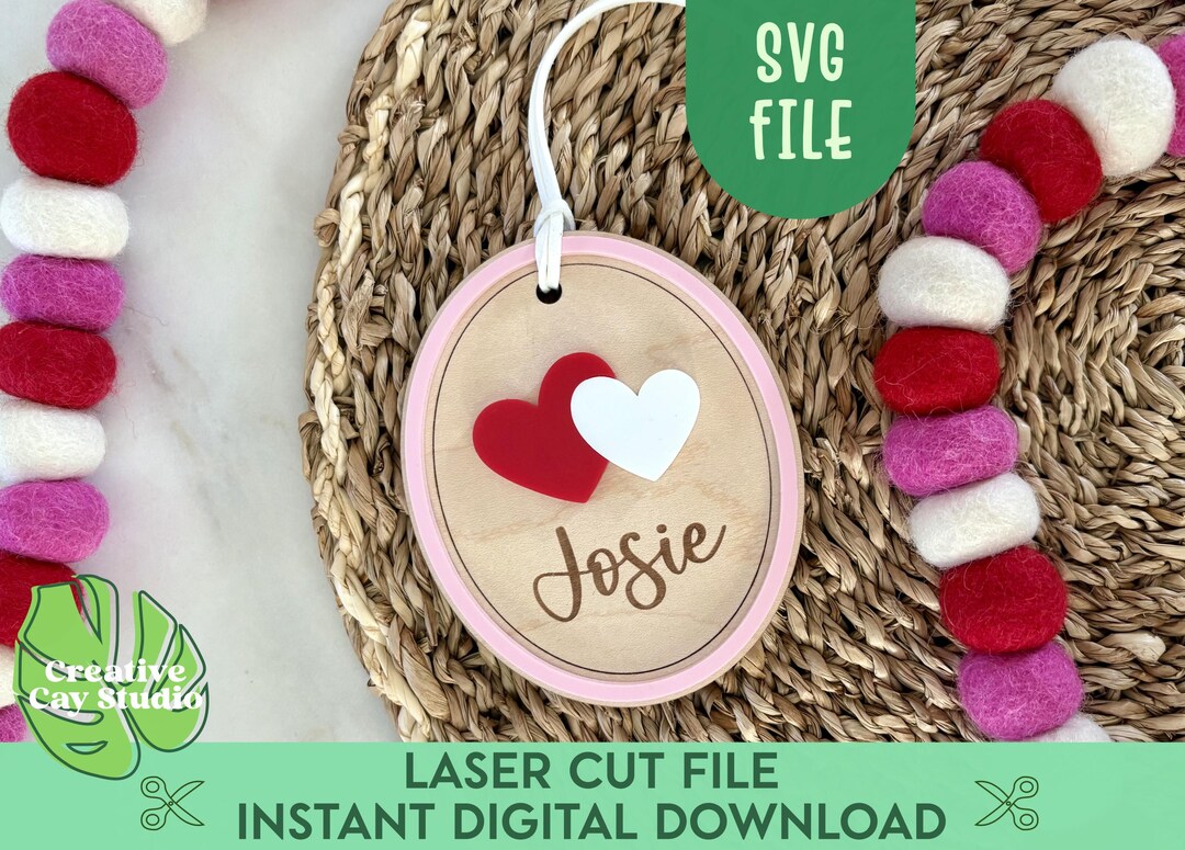Oval Hearts Valentine's Day Basket Tag SVG, Girly Valentine Name Tag ...