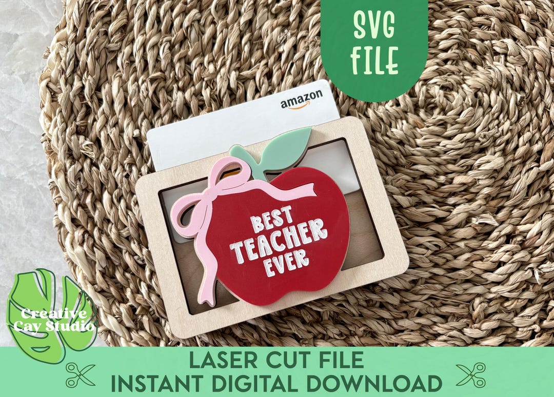 Apple Bow Best Teacher Ever Gift Card Holder SVG, Teacher Thank You ...