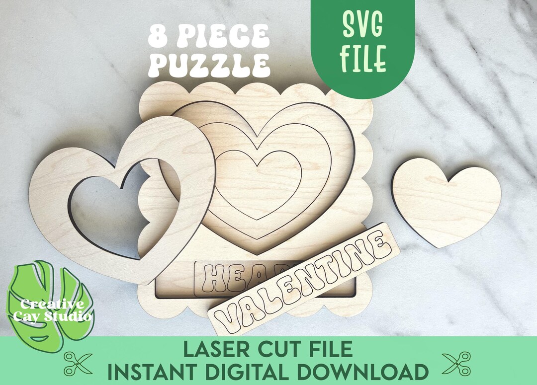 Valentine's Day Heart Puzzle SVG, Laser Cut Puzzle SVG, DIY Valentine ...