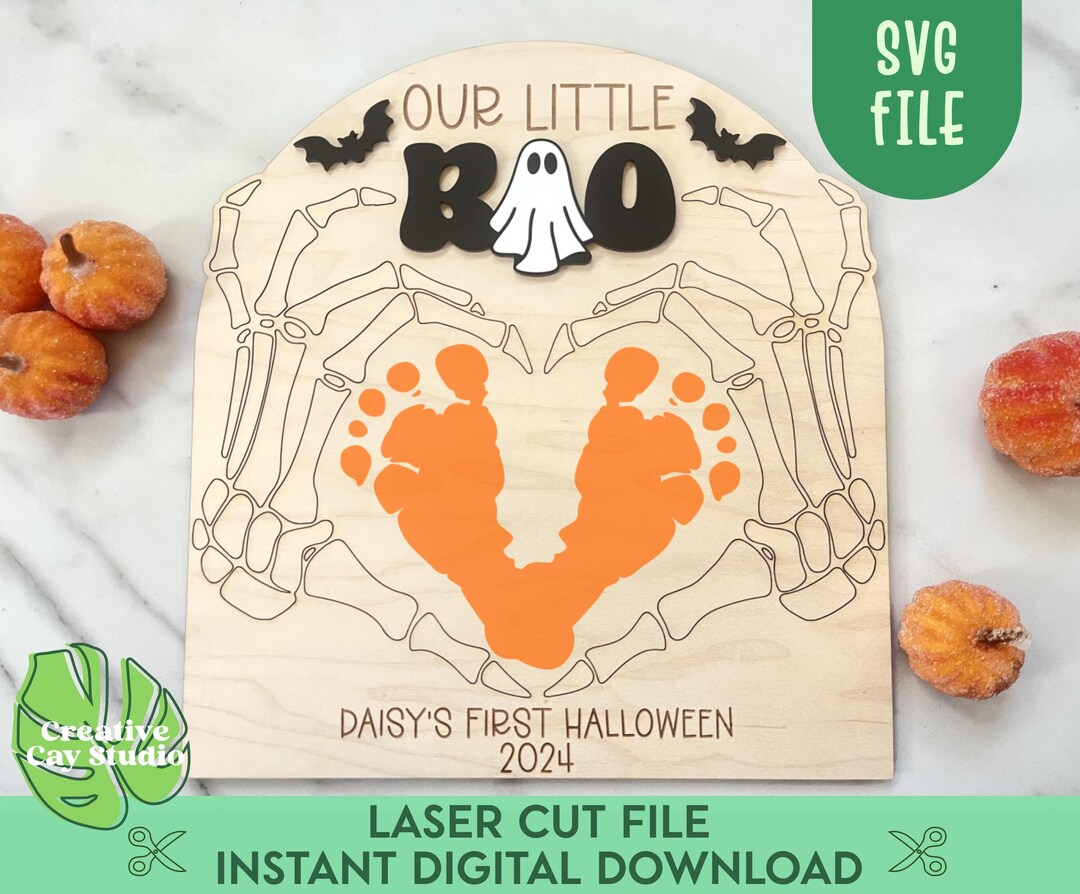 Halloween Baby Footprint SVG, Our Little Boo Sign, Baby's First ...
