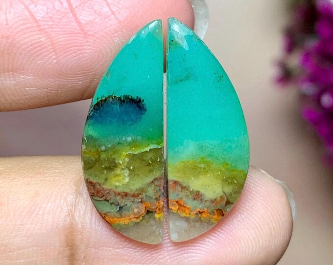 Earring Pairs - Gem Silica - Chrysocolla Bacan - Cabochon - Gemstone ...