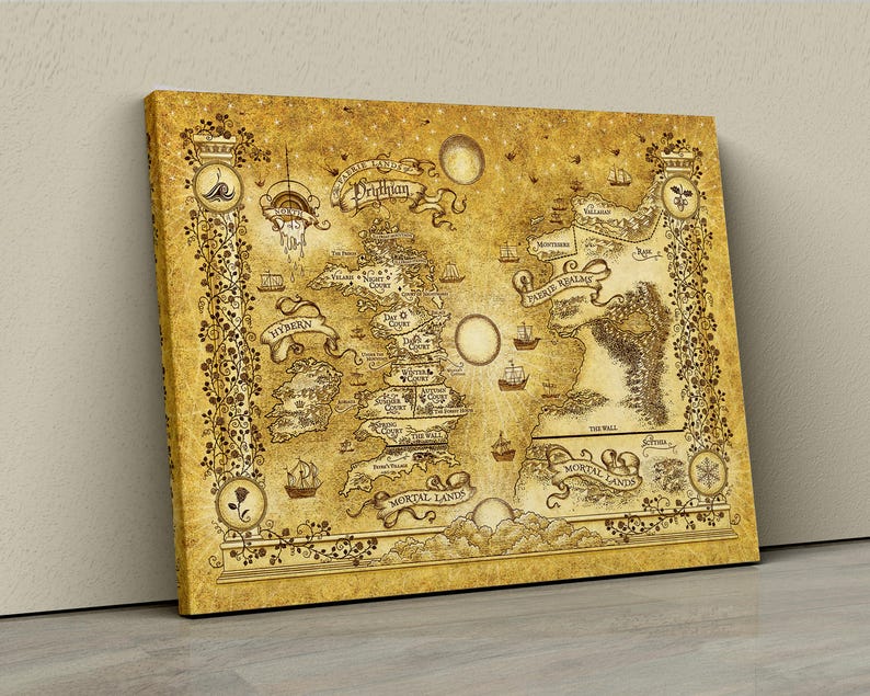ACOTAR Map Canvas, World From the A Court of Thorns and Roses Series Written by Sarah J. Maas ...