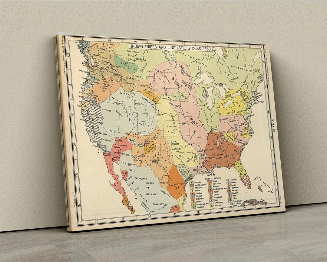 Historical American Indian Tribes Map Canvas, Territory as in 1650 and ...