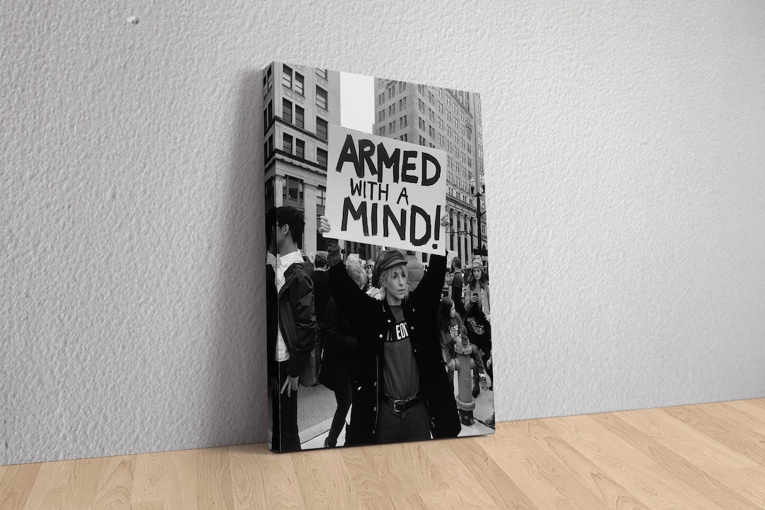 Armed With A Mind Canvas, Black and White Protest Photography, Modern ...