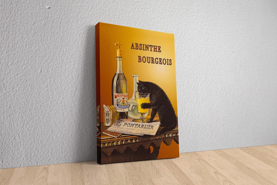 Absinthe Bourgeois Canvas Poster – Vintage 1902 French Cat Alcohol ...