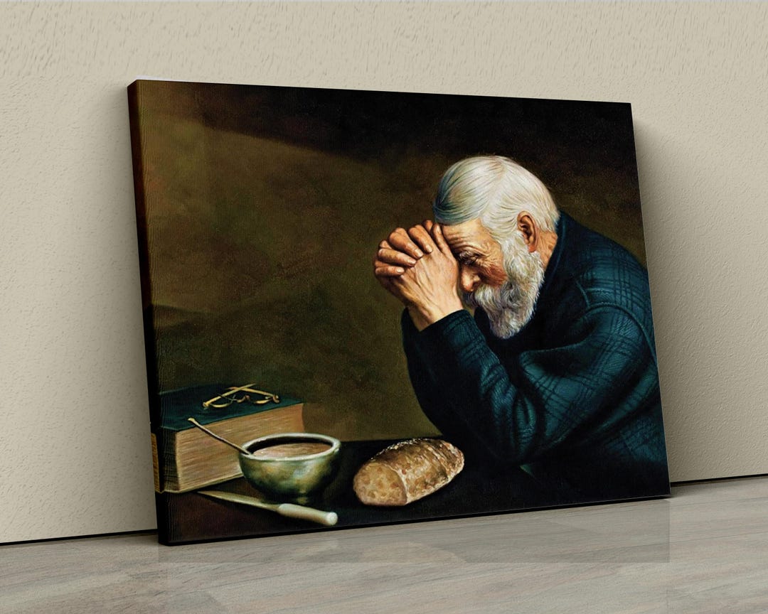 Man Praying Over Bread Canvas – Grace by Eric Enstrom, Timeless Art for ...