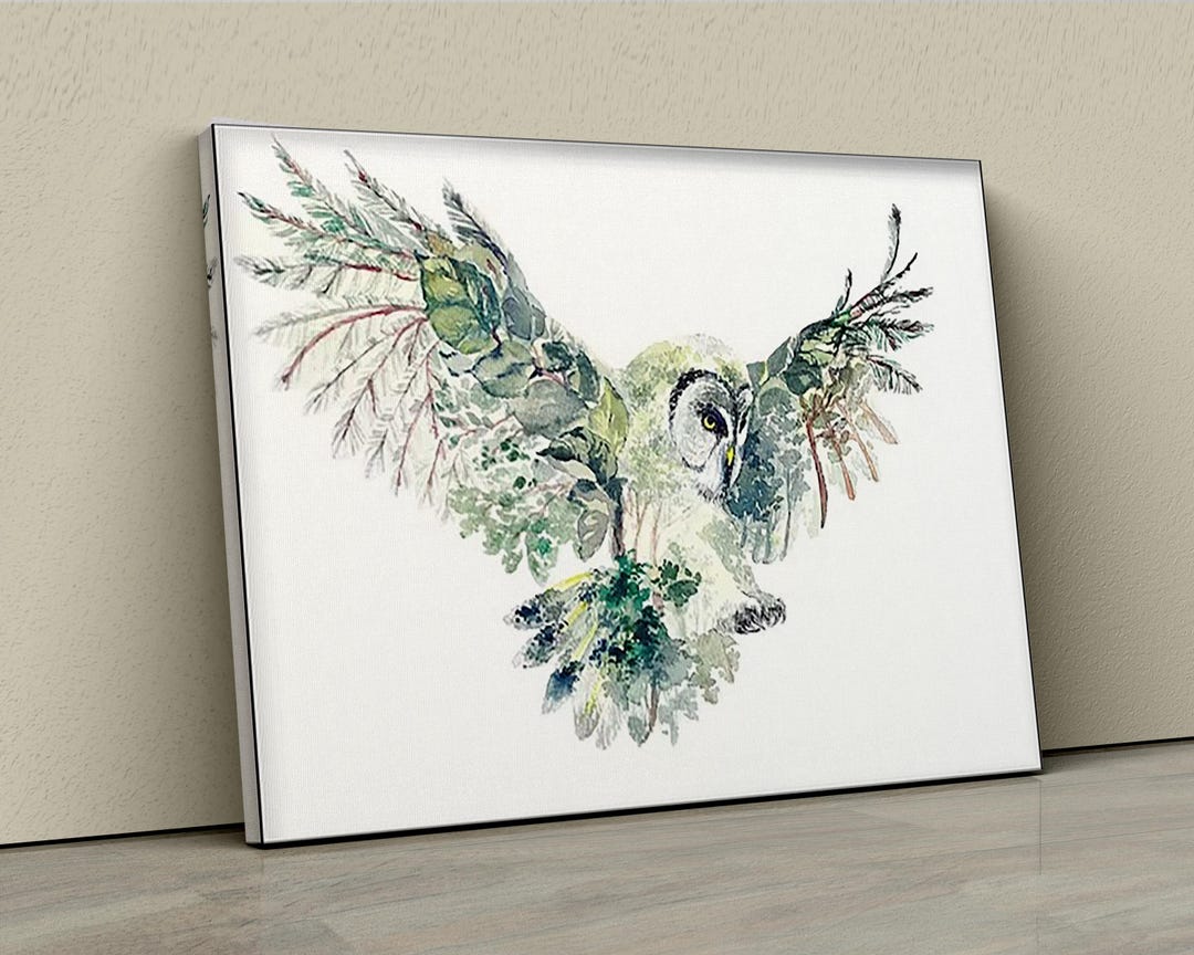 Flying Owl Trees Leaves Canvas, Forest Double Exposure Nature Animal ...