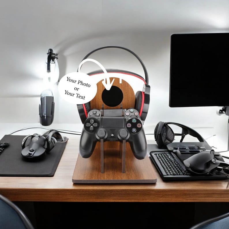 Personalized Wooden Headphones Holder and Controller Stand, Controller ...
