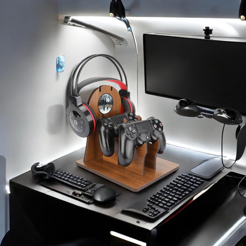 Personalized Wooden Headphones Holder and Controller Stand, Controller ...
