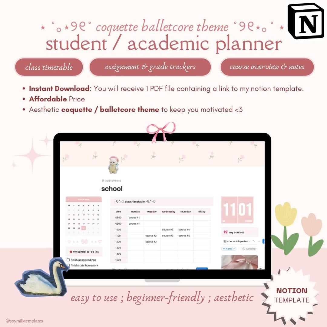 Coquette Academic Notion Planner for High School & University - Pink ...