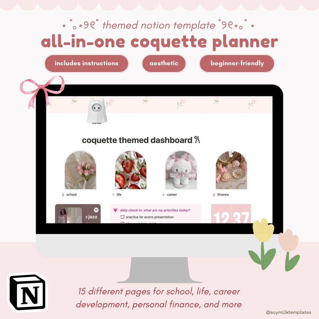 Coquette All-in-one Notion Planner 2025: Organize and Track Your ...