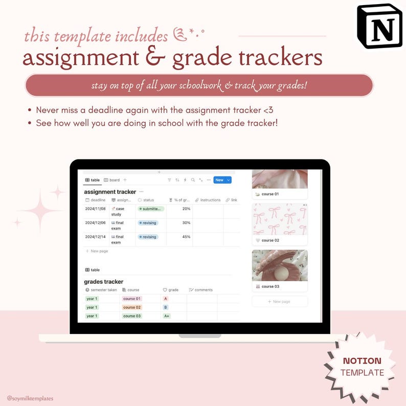 Coquette Academic Notion Planner for High School & University - Pink ...