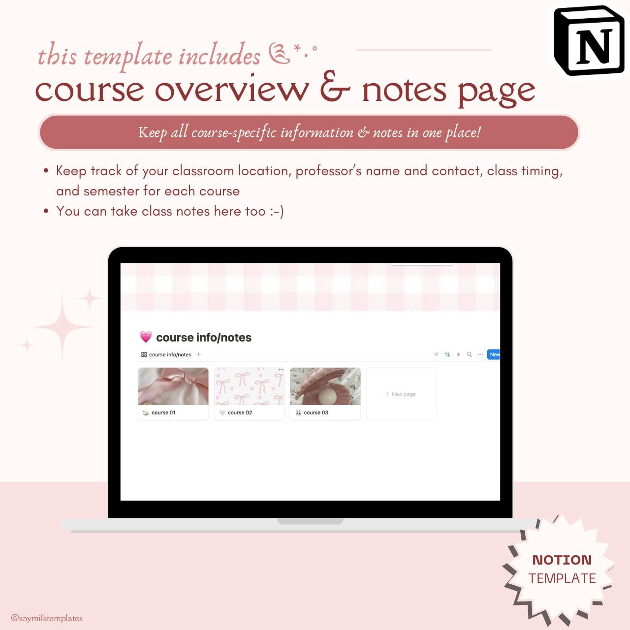 Coquette Academic Notion Planner for High School & University - Pink ...