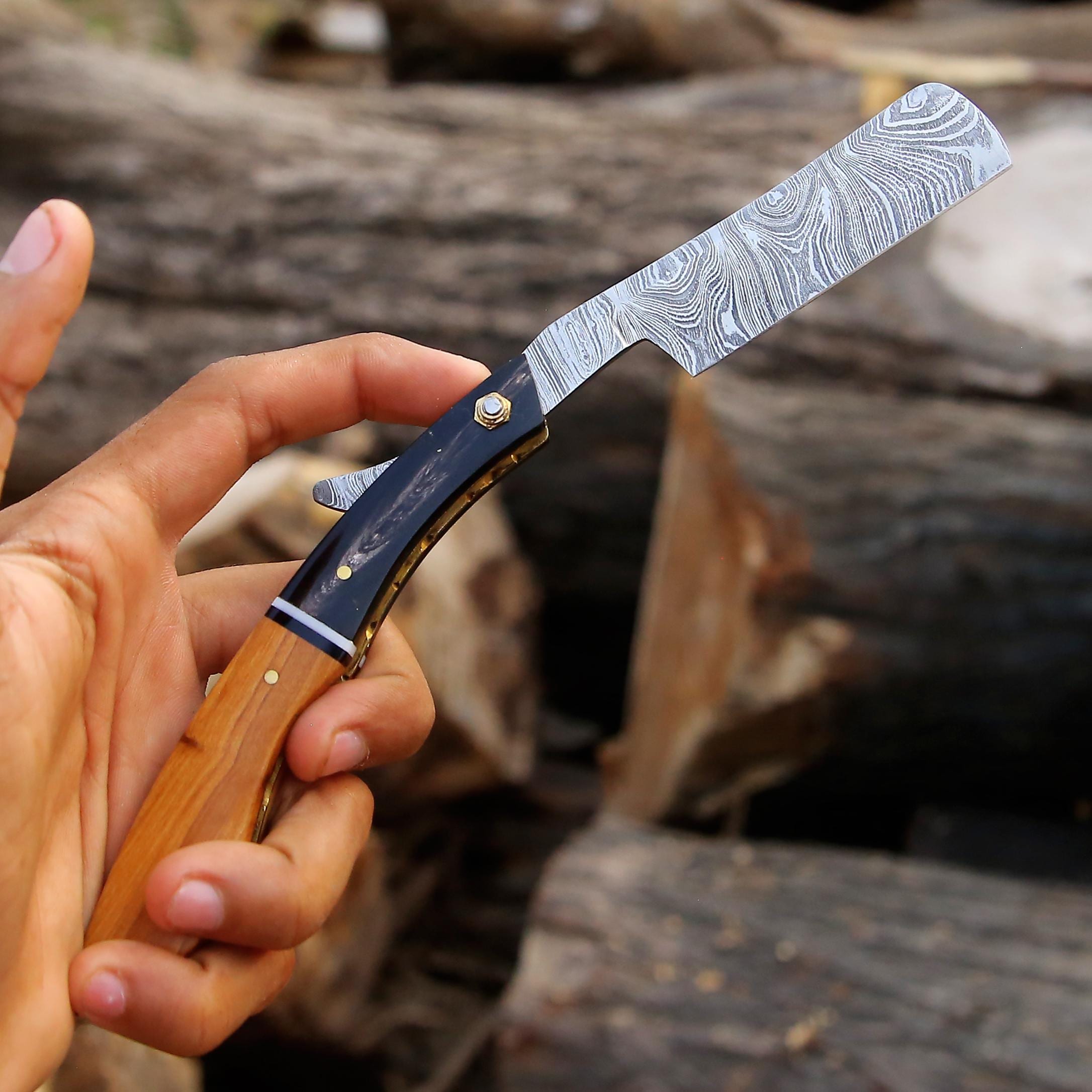 Handmade Damascus Steel Personalized Straight Razor Groomsman Gift With ...