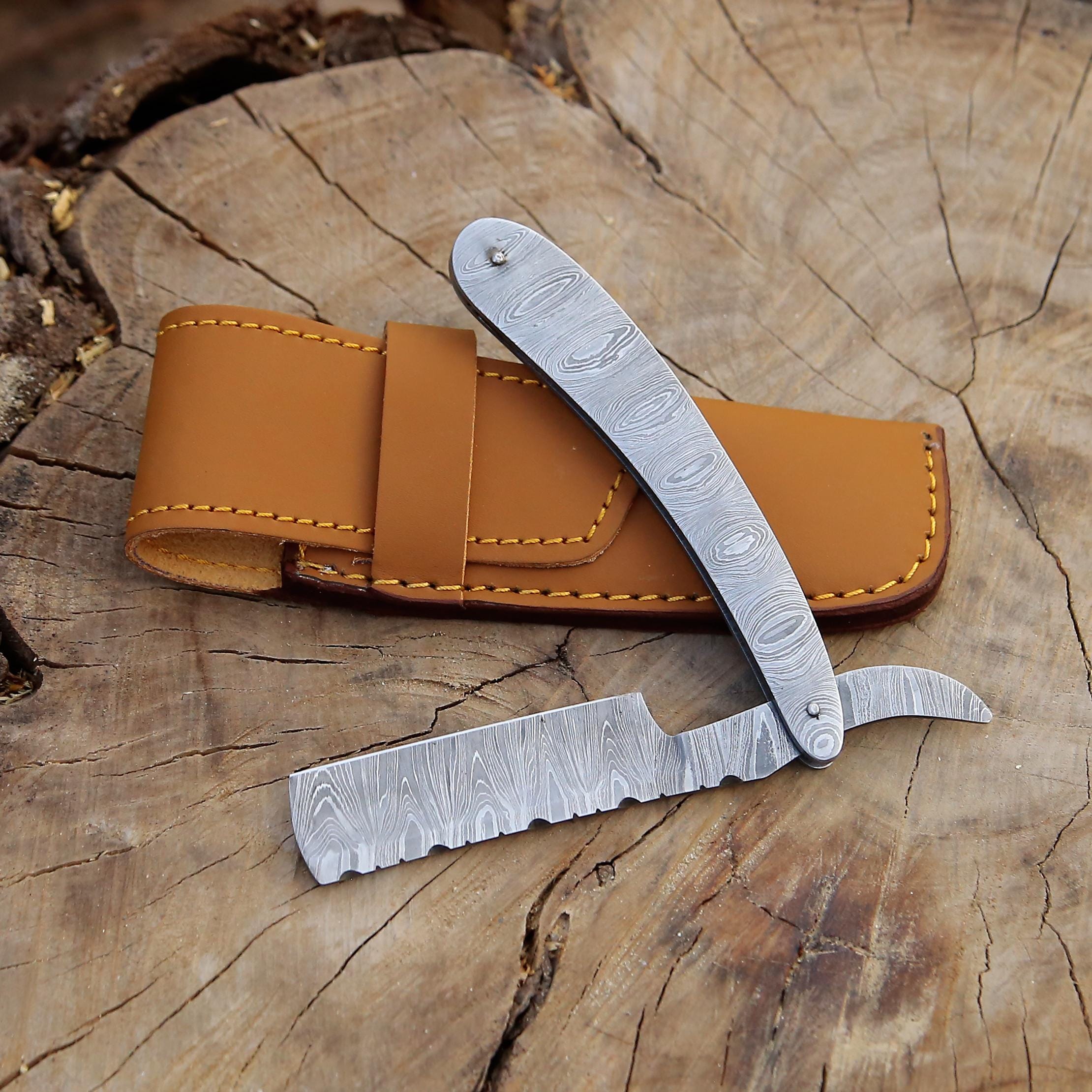 Handmade Damascus Steel Personalized Straight Razor Groomsman Gift With ...