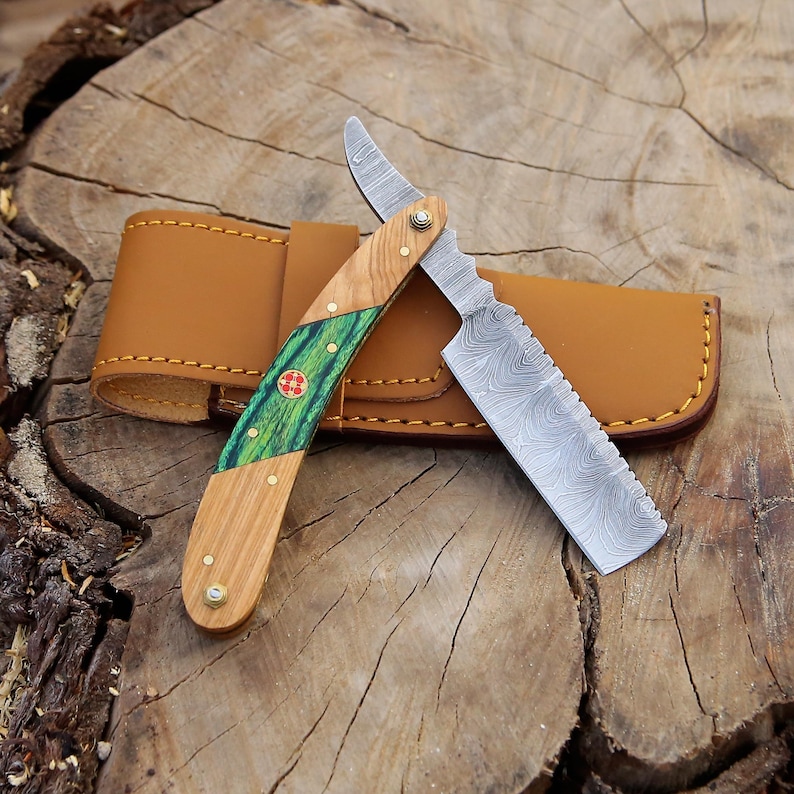 Handmade Damascus Steel Personalized Straight Razor Groomsman Gift With ...