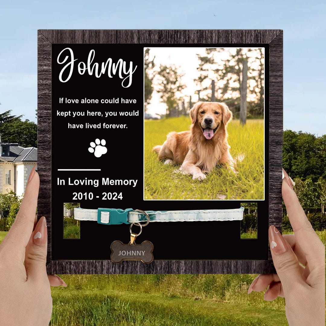 Pet Portrait With Collar Holder Memorial Display, Personalized Pet ...