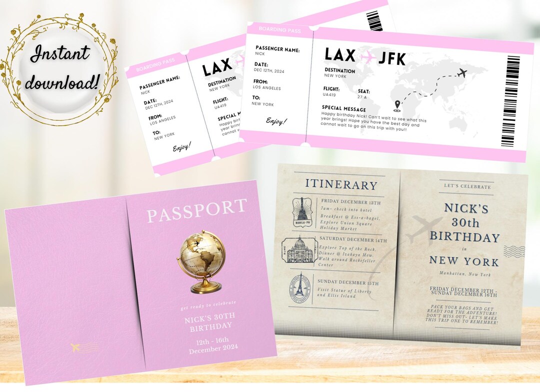 Printable Passport, Boarding Pass, Itinerary, Birthday Trip, Template ...