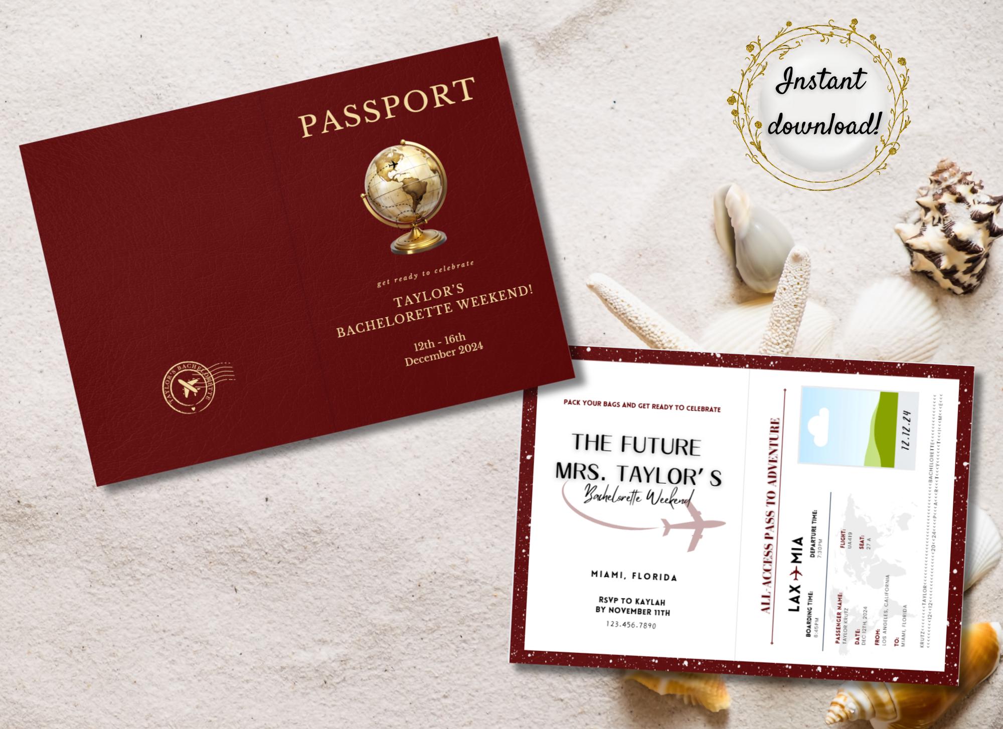 Printable Passport, Boarding Pass, Itinerary, Bachelorette Trip ...