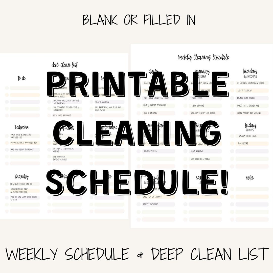 Weekly Cleaning Schedule & Deep Clean List DIGITAL FILE - Etsy