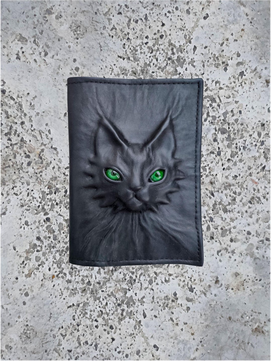 Relief Black Cat Passport Cover Genuine Leather for Documents ...