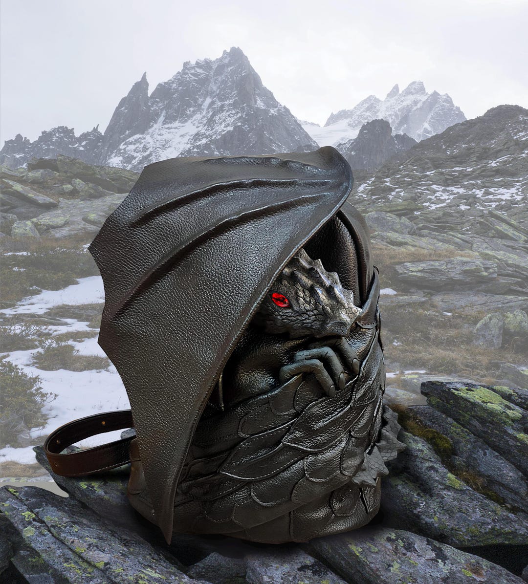 Handmade Leather Black Dragon Backpack: Mystical Creature Bag - Etsy
