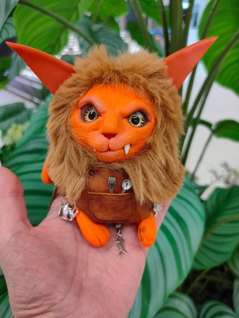 Handmade Chef Cat Doll Keychain – Polymer Clay Cook, Orange Kitty Art ...