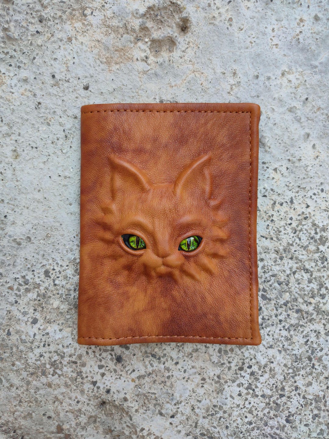 Relief Red Cat Passport Cover - Genuine Leather for Documents - Cute ...