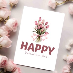 Printable Valentines Day Card, Happy Valentines Day Card, Cute Pink Red ...